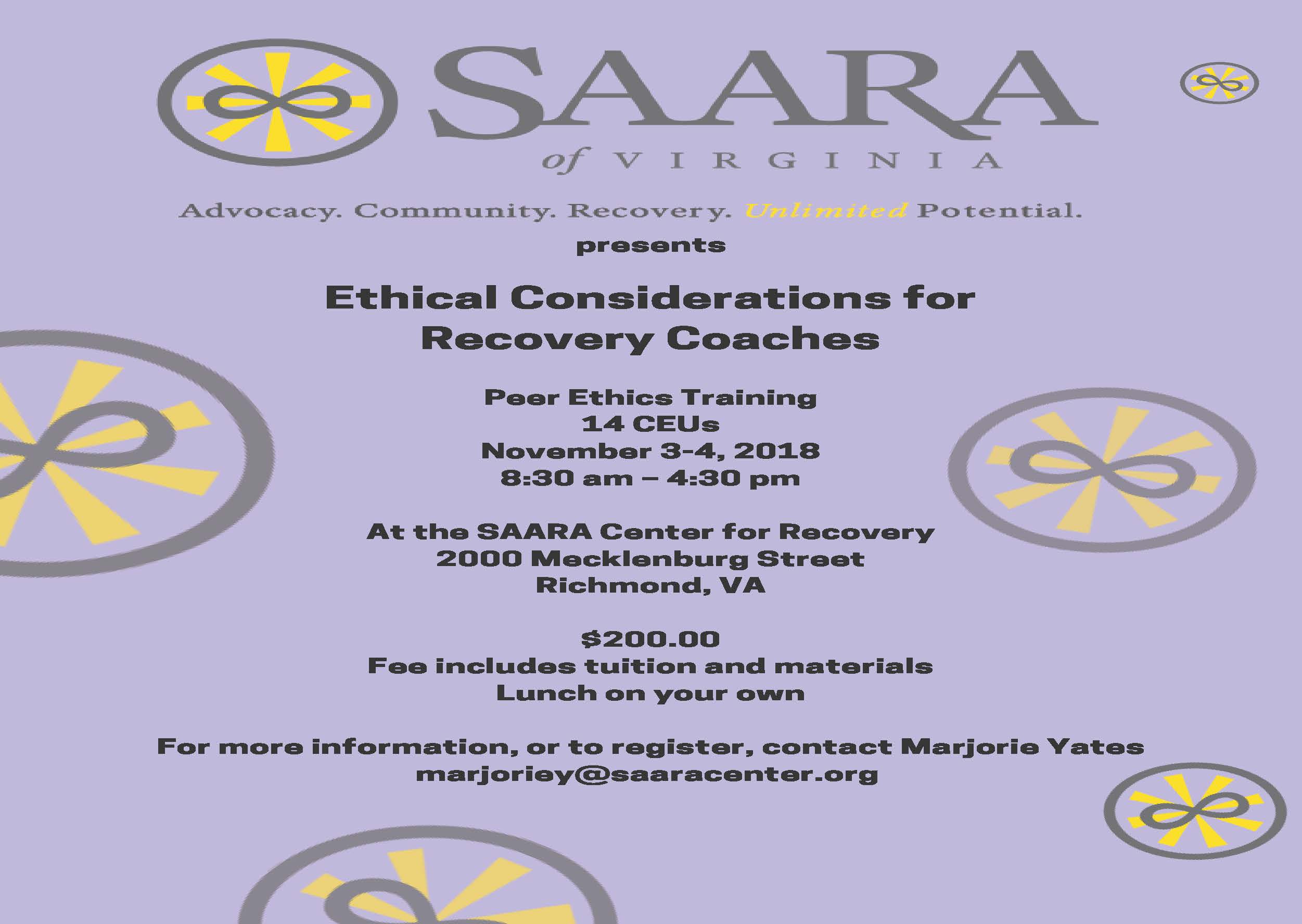 SAARA Ethics Training Flyer | Virginia Peer Recovery Specialist Network